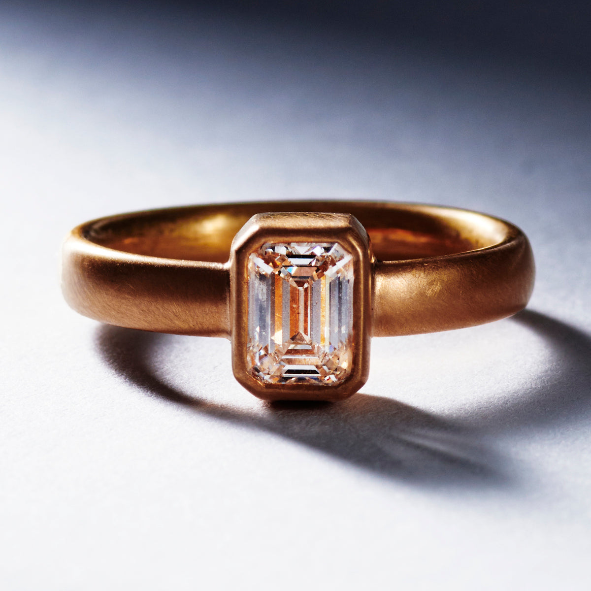 Sonoma Emerald Cut Diamond Ring in 22K Apricot Gold – Reinstein Ross
